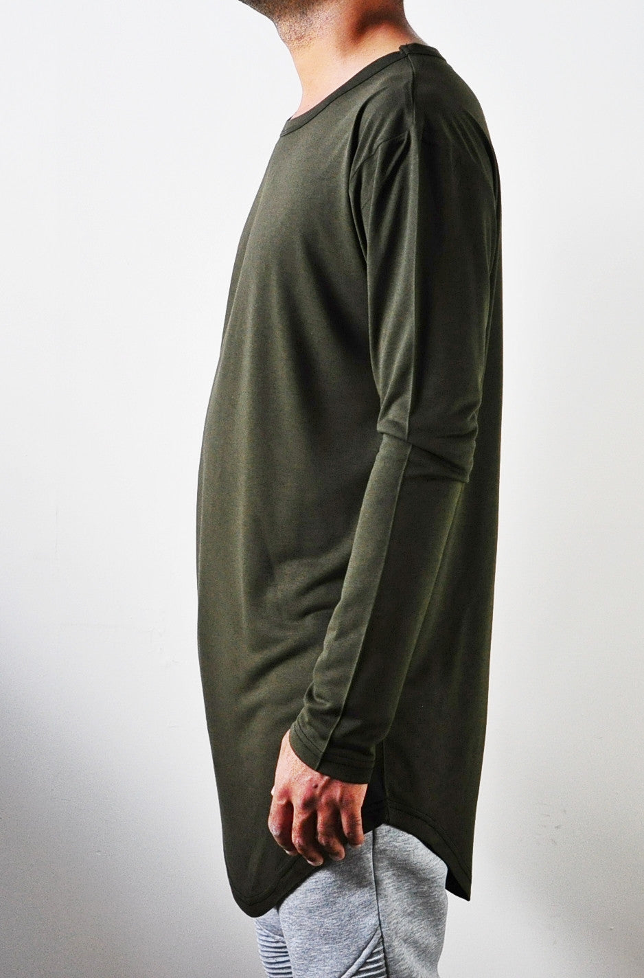 Shop Green Long Sleeve Viscose Cotton Wide Neck Tee | Ofelya Boutique