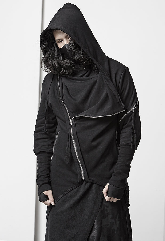 Men's Ninja Punk Webbing Gothic Asymmetrical Hoodie | Ofelya Boutique