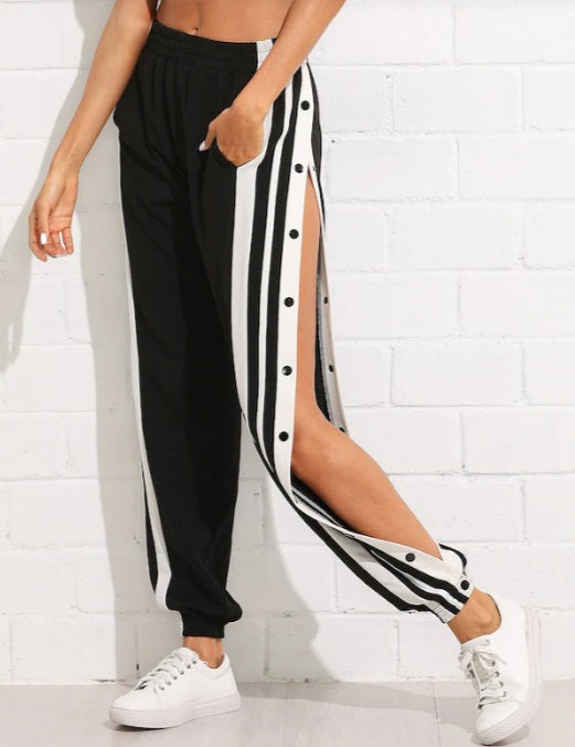 Women Snap Button Striped Side Pants Jogger Track – Ofelya Boutique