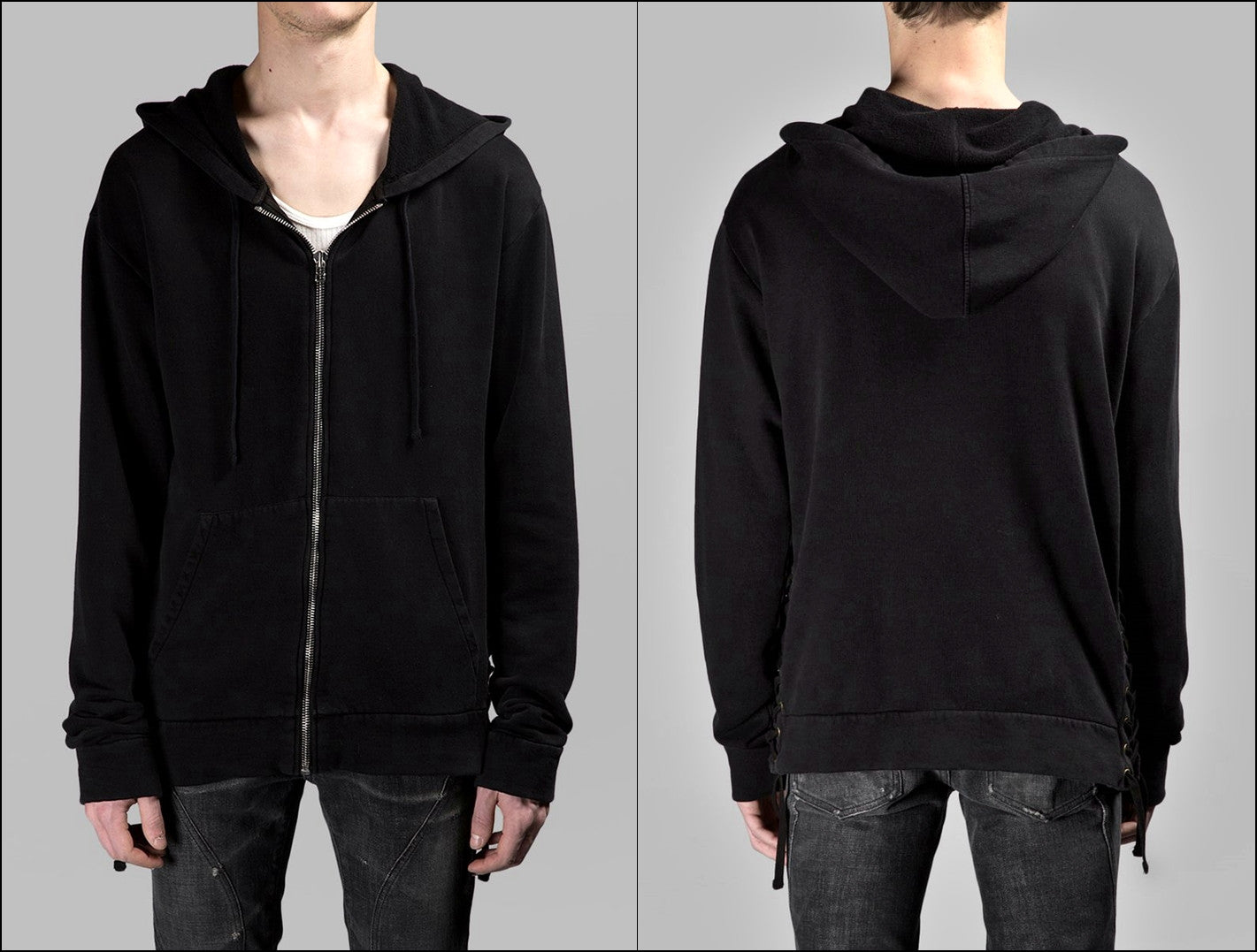 Get Side Strings Asymmetric Zip Black Hoodie | Ofelya Boutique