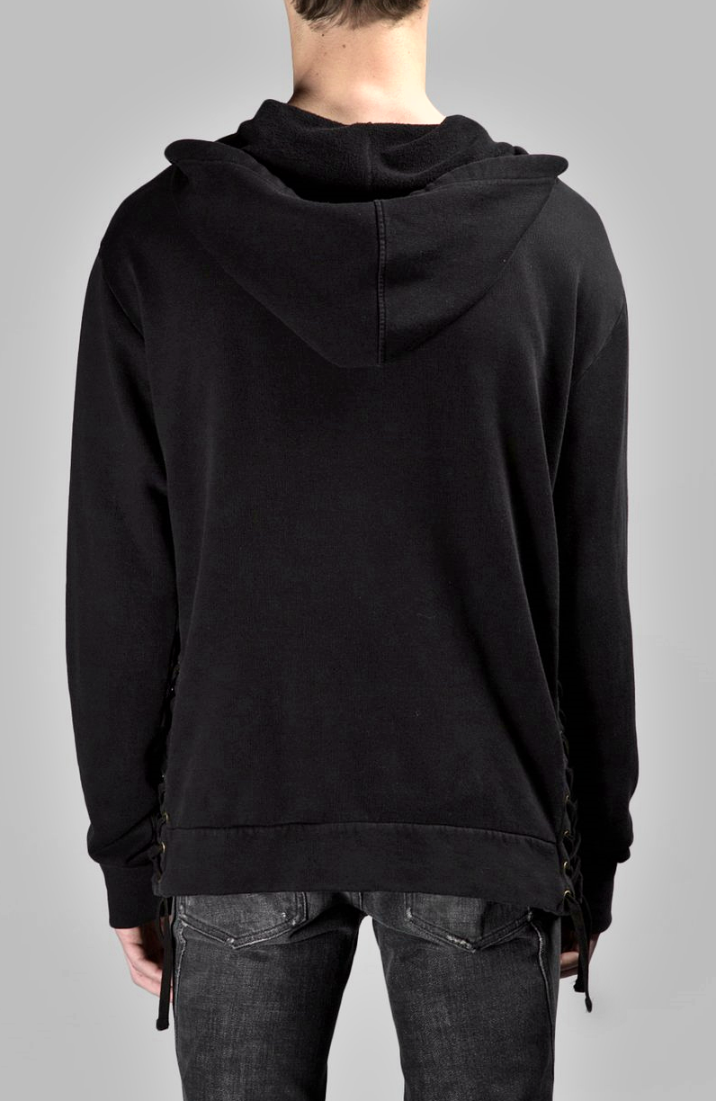 Get Side Strings Asymmetric Zip Black Hoodie | Ofelya Boutique